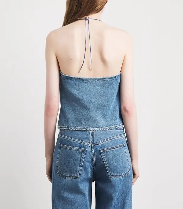 Still Here Denim Toggle Halter Tank Top - Blue