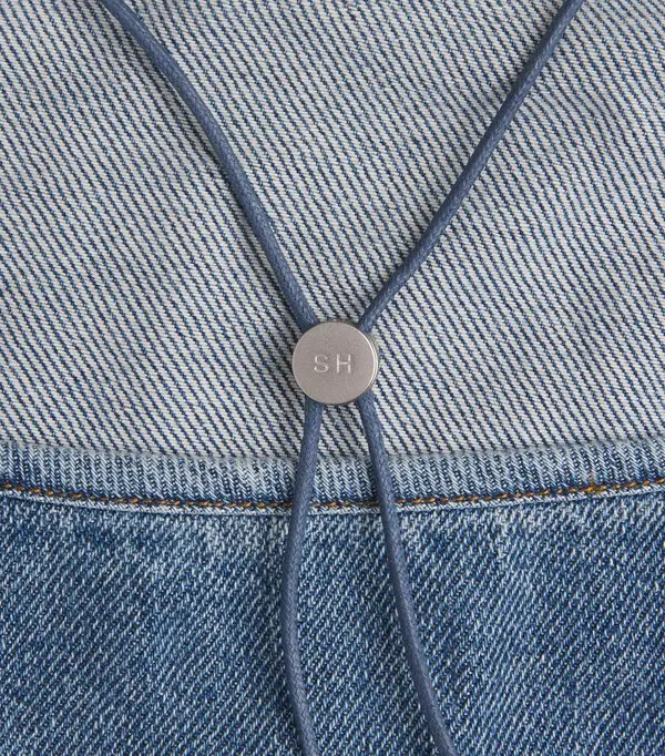 Still Here Denim Toggle Halter Tank Top - Blue