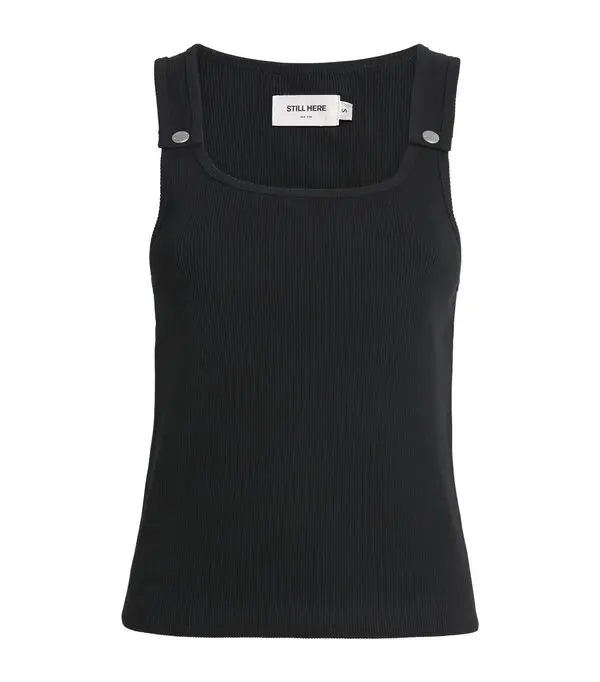 Still Here Ribbed Cotton Snap Tank Top - Black
