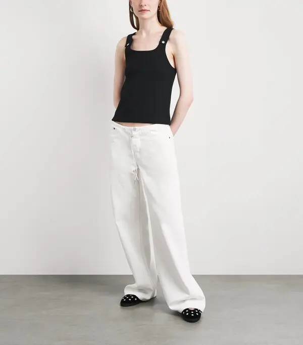 Still Here Ribbed Cotton Snap Tank Top - Black