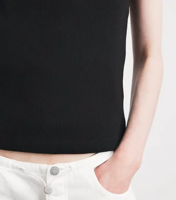 Still Here Ribbed Cotton Snap Tank Top - Black