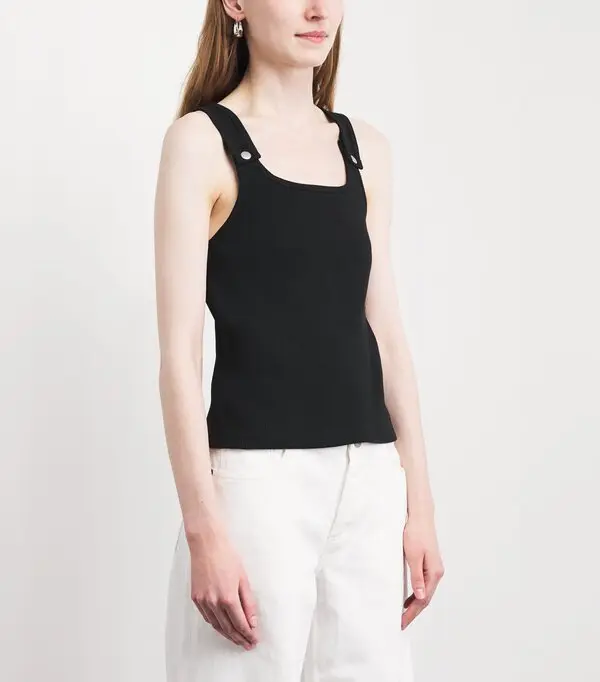 Still Here Ribbed Cotton Snap Tank Top - Black