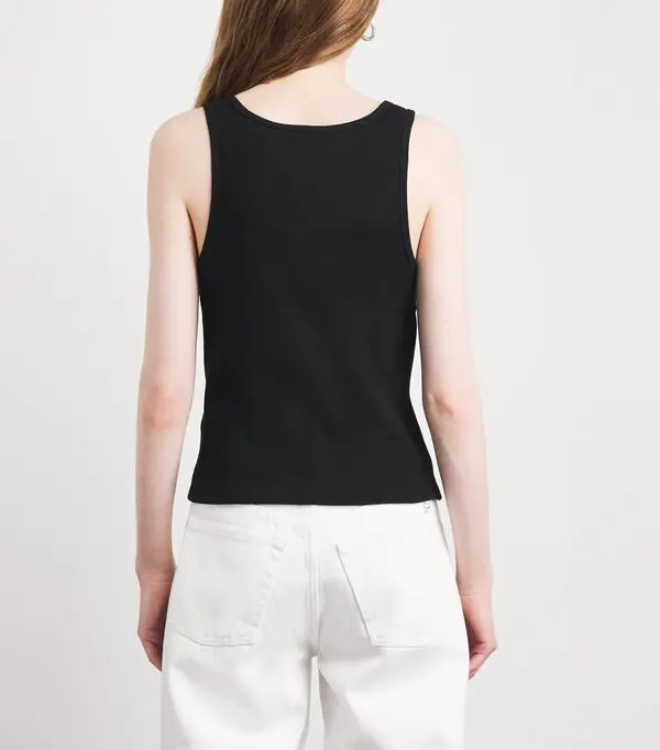 Still Here Ribbed Cotton Snap Tank Top - Black