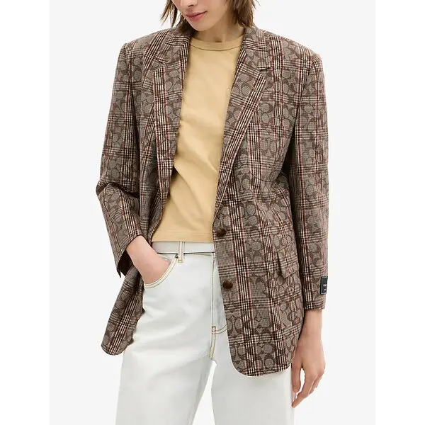 COACH Signature C Plaid Single-breasted Woven Blazer