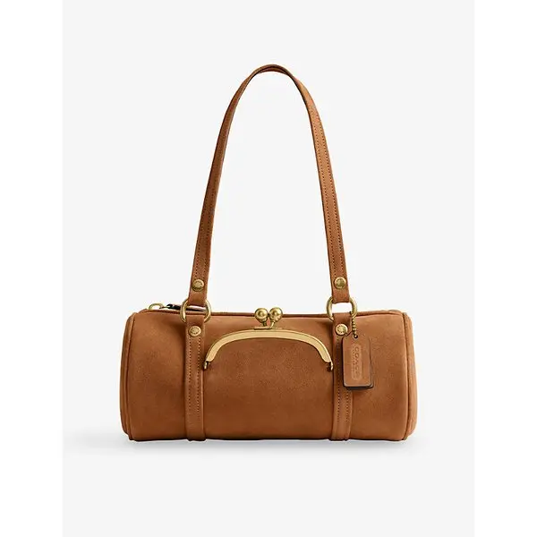 COACH Kisslock 28 Suede Barrel Bag - Caramel