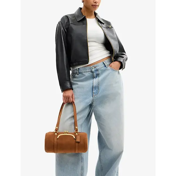 COACH Kisslock 28 Suede Barrel Bag - Caramel