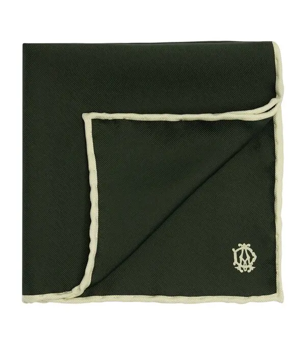 Dunhill Mulberry Silk Cypher Logo Pocket Square - Green