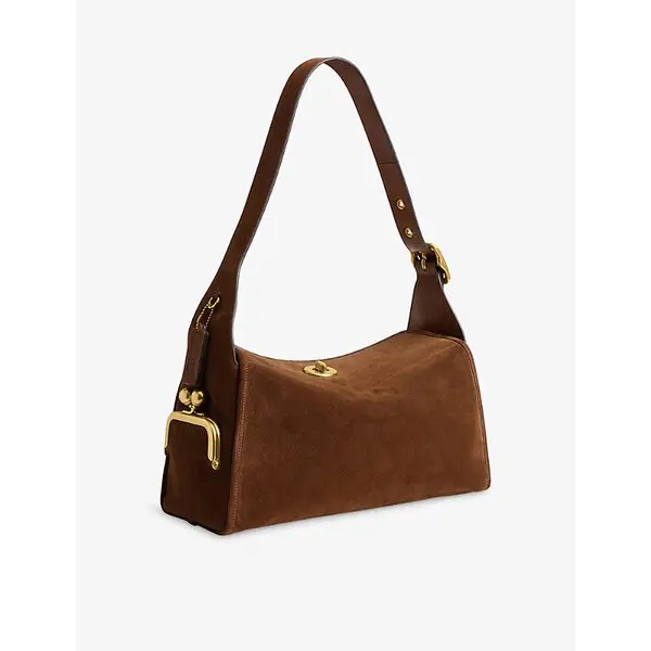 COACH Suede Turnlock Shoulder Bag