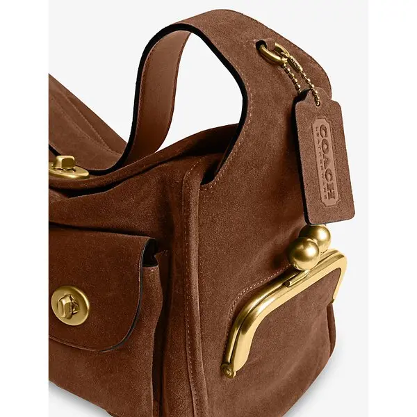 COACH Suede Turnlock Shoulder Bag