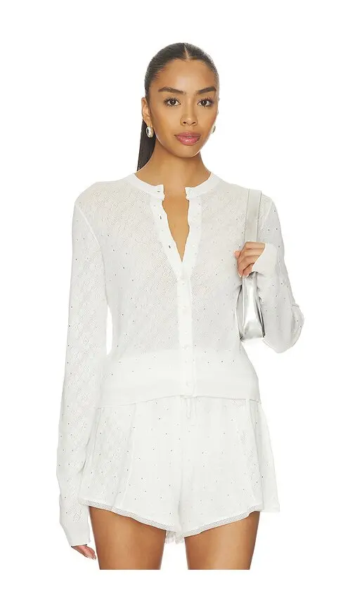 AREA Rib Knit Embellished Cardigan