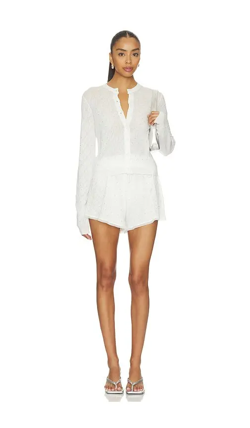 AREA Rib Knit Embellished Cardigan