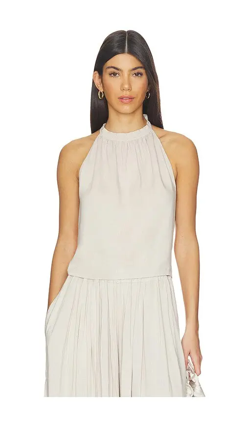 RIPLEY RADER Linen Tie Back Halter Top - Light Grey