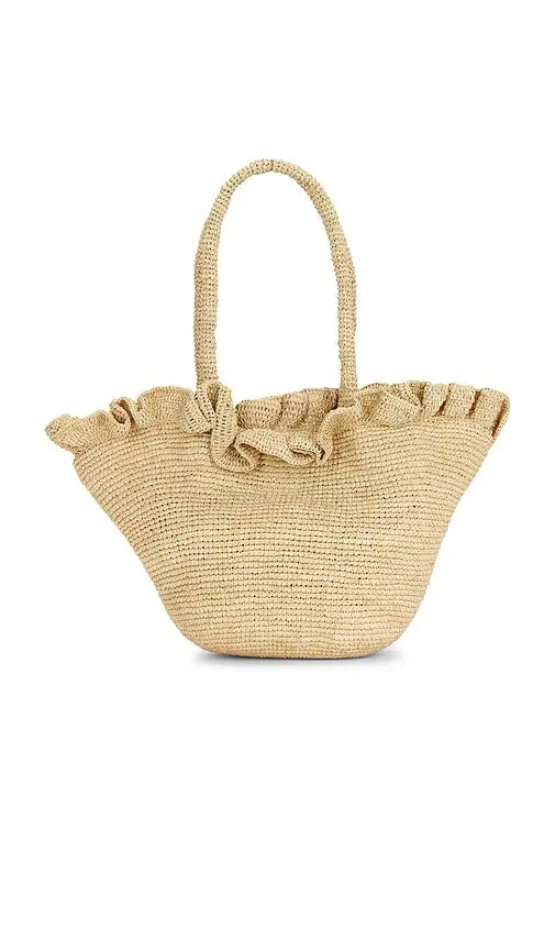 LOEFFLER RANDALL Cyrus Woven Raffia Tote Bag With Ruffle Detailing