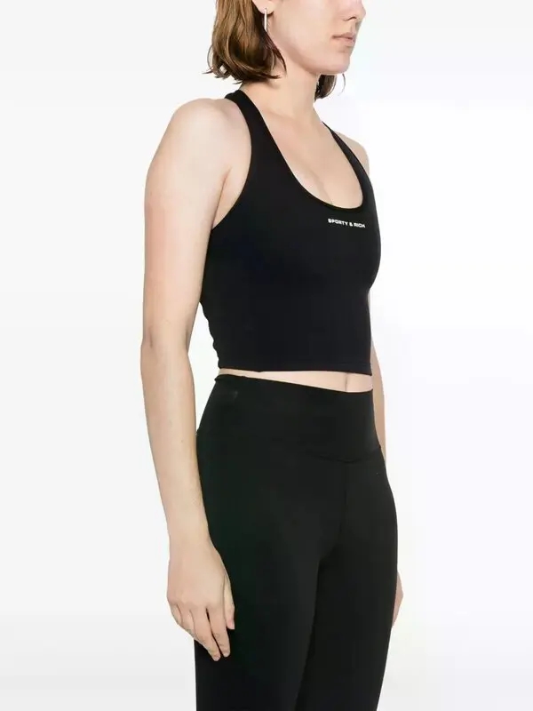 SPORTY & RICH Logo Print Cropped Racerback Top - Black