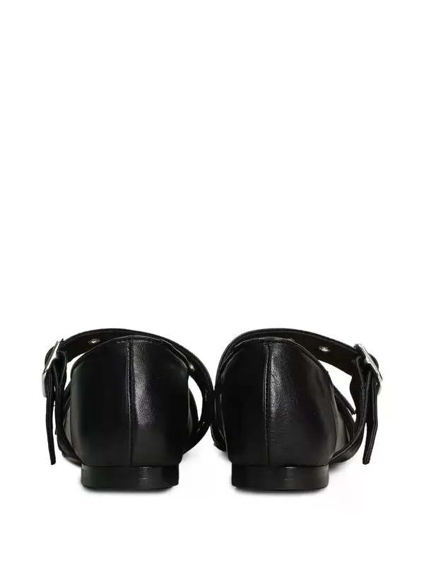 ANNA F. Eyelet Embellished Buckle-strap Leather Ballet Flats - Black