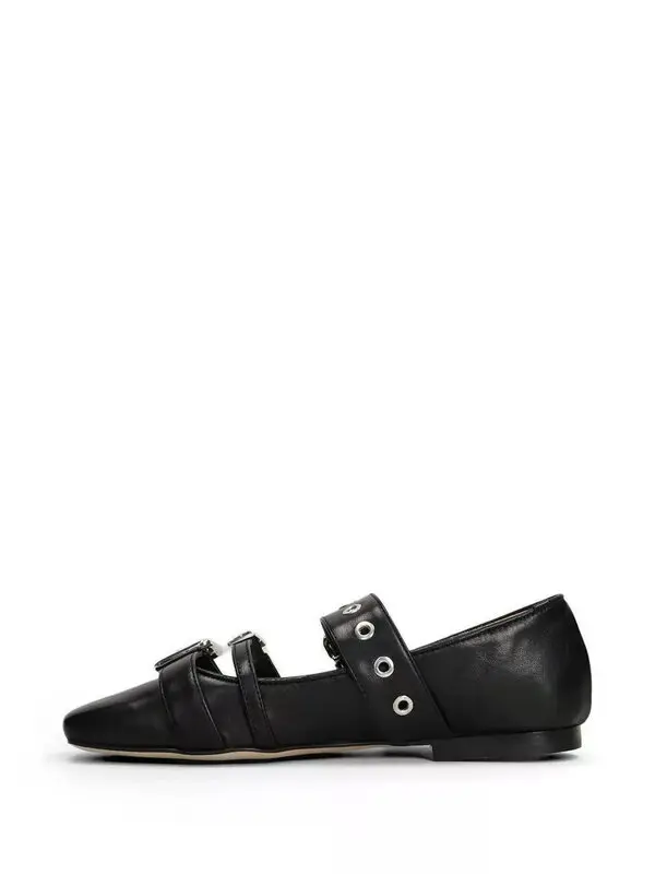 ANNA F. Eyelet Embellished Buckle-strap Leather Ballet Flats - Black