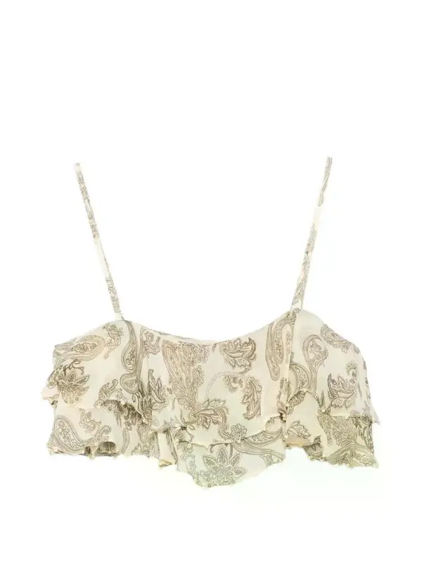 Hemant & Nandita Paisley Print Ruffled Cropped Top - Neutrals