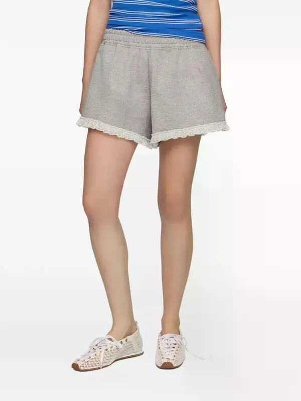 GANNI Lace-trim Jersey Shorts - Grey
