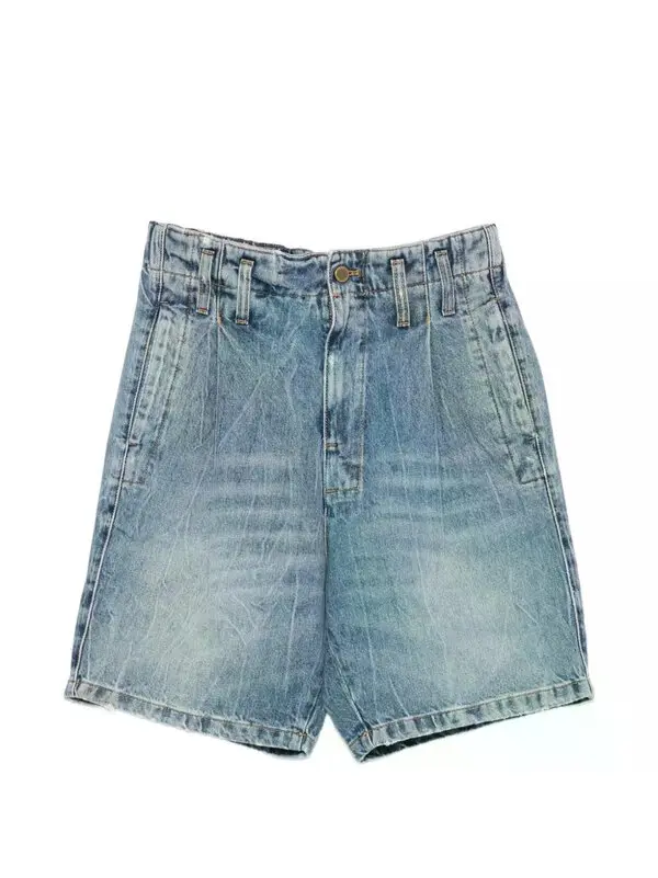 CULTURA Pleated Acid Wash Denim Shorts