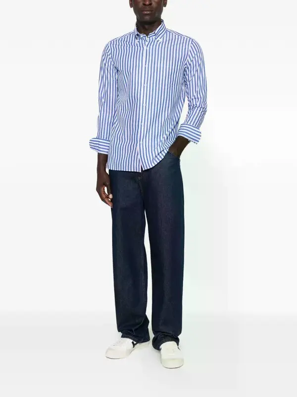TRUZZI Vertical-stripe Button-down Shirt - Blue