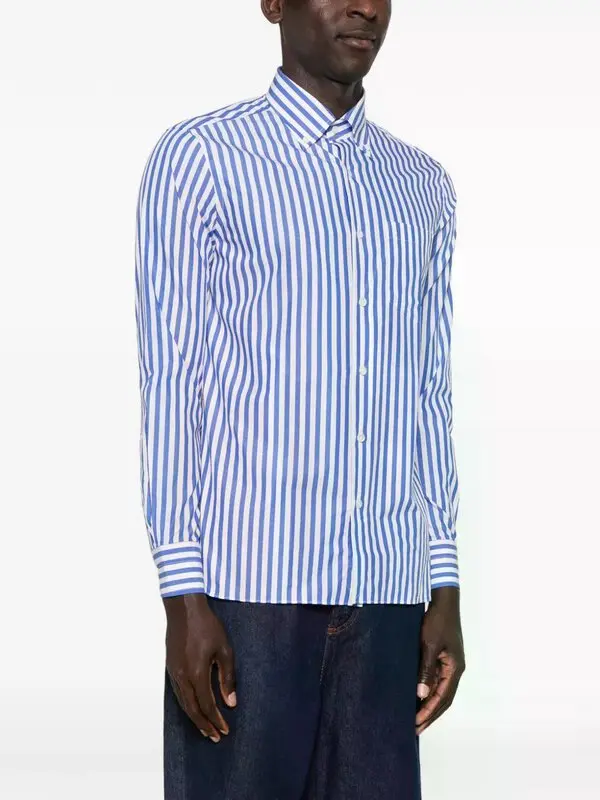 TRUZZI Vertical-stripe Button-down Shirt - Blue