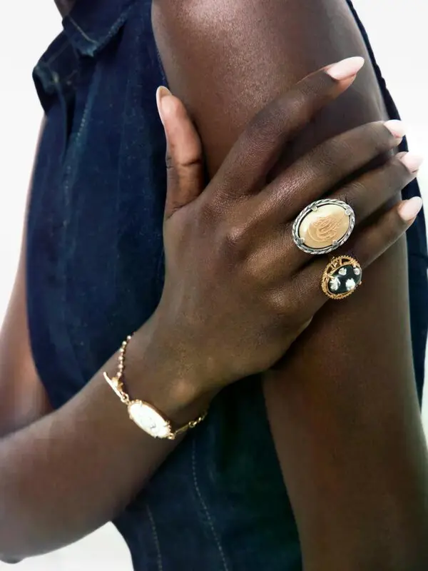 GEM KINGDOM Engraved Oval Face Ring With Twisted-rope Border