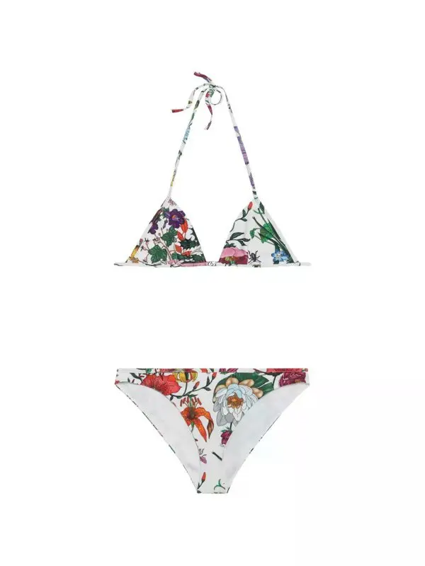 Gucci Floral-print Triangle Bikini - White