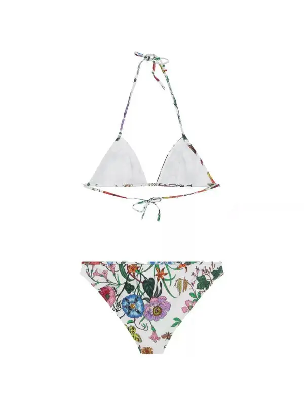Gucci Floral-print Triangle Bikini - White