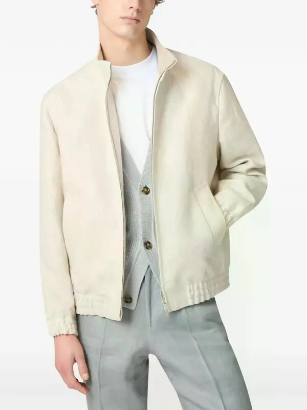 LARDINI Textured Linen Zip-up Jacket
