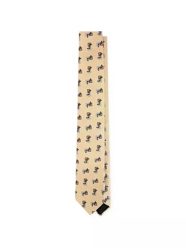 LARDINI Geometric Print Silk Neck Tie - Neutrals
