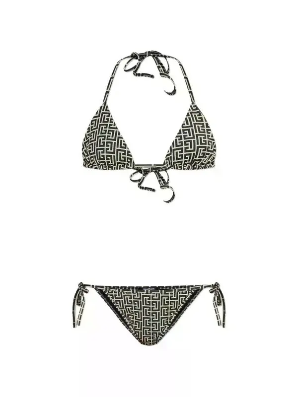 Balmain Labirinto Print Triangle Bikini - Black