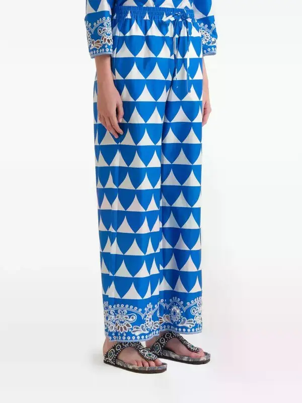 Malìparmi Optical Print Embroidered Lace-border Trousers