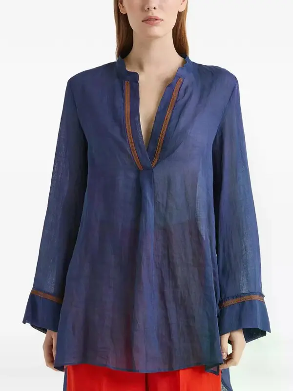 Malìparmi Long Sleeve Shirt With Trim Detail - Blue