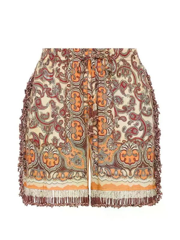 Malìparmi Paisley Print Shorts With Beaded Fringe