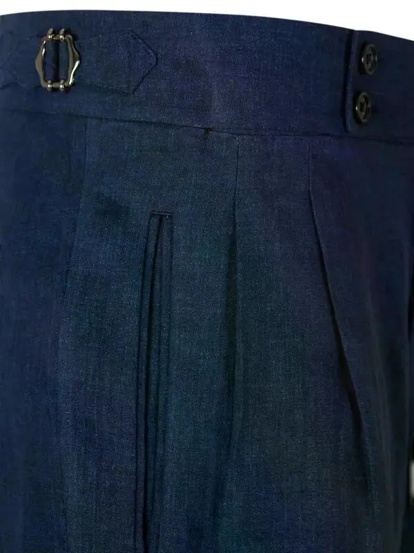 Scabal Navy Linen Pleated Side-adjuster Trousers - Blue