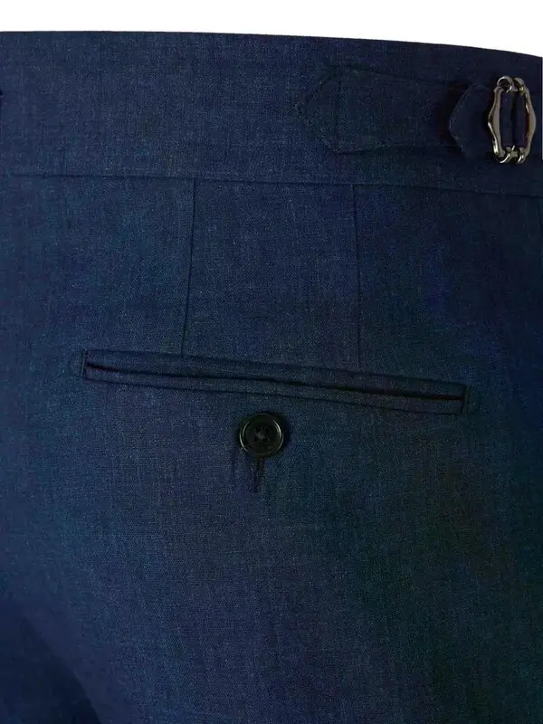 Scabal Navy Linen Pleated Side-adjuster Trousers - Blue