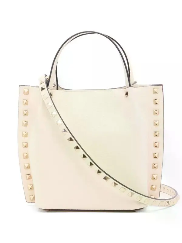 Valentino Garavani Rockstud Small Shopping Bag In Grainy Calfskin - Neutrals
