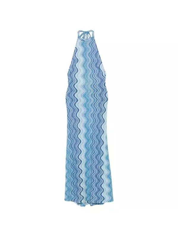 MC2 SAINT BARTH Tony" Zigzag Knit Halterneck Maxi Dress - Blue