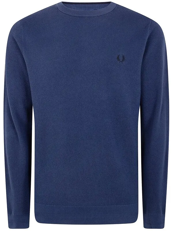 Fred Perry Pique Stitch Crew Neck Jumper - Blue