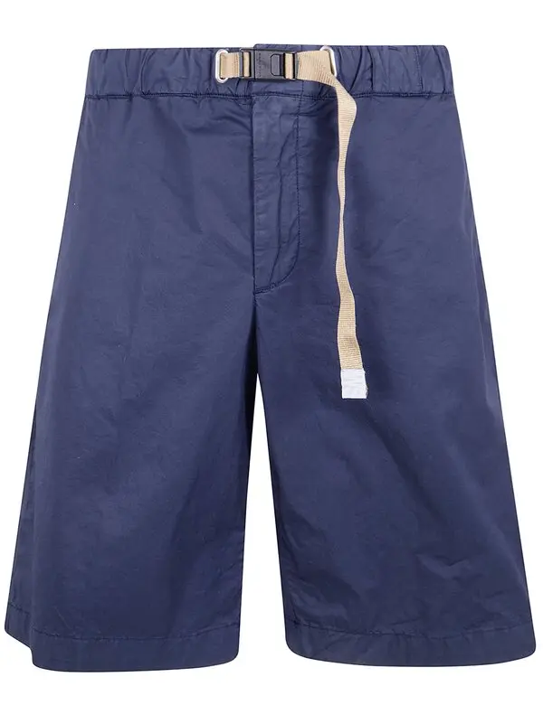 WHITE SAND Cotton Blend Long Trousers With Belt Detail - Blue
