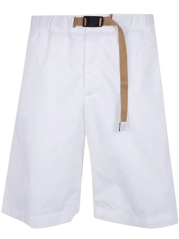 WHITE SAND Belted Cotton Blend Trousers - White