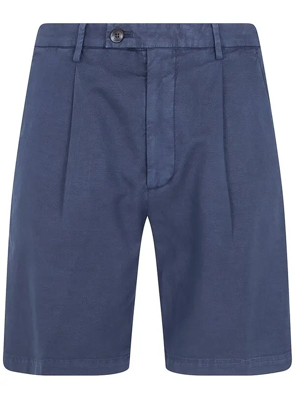 MICHAEL COAL Cotton & Linen Blend Bermuda Trousers - Blue