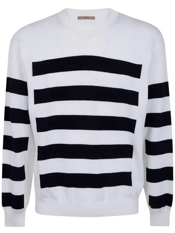 NUUR Two Tone Striped Crew Neck Sweater Made In Italy - Beige