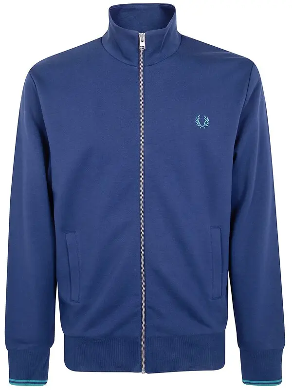 Fred Perry Zip Through Sweatshirt With Embroidered Logo - Blue