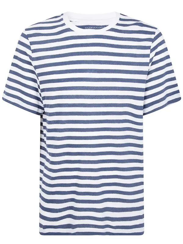 Majestic International Round Neck Striped Pullover - Blue