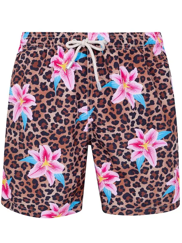 MC2 SAINT BARTH Leo Print Swim Shorts - Brown