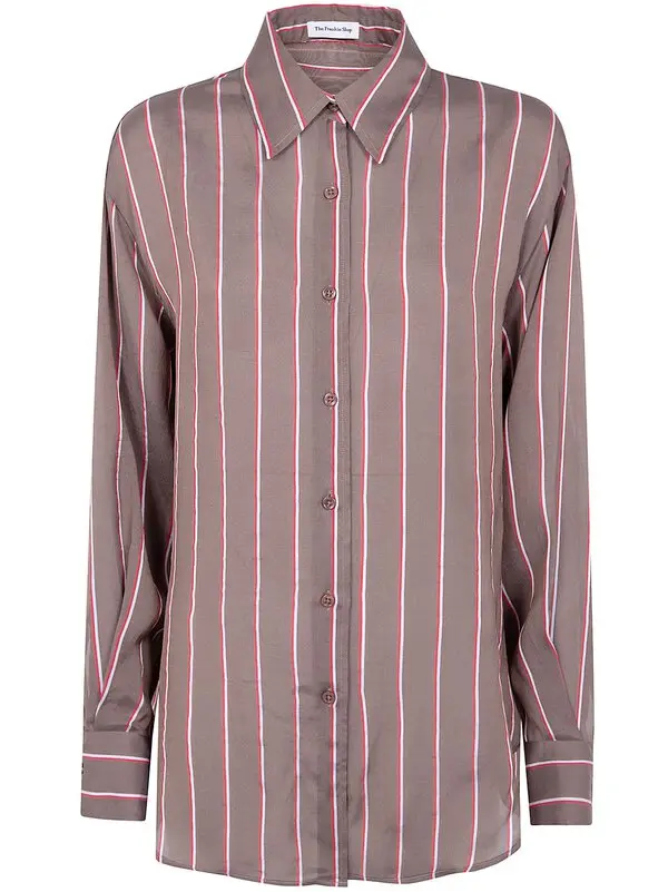 THE FRANKIE SHOP Peri Fluid' Multi-stripe Viscose Silk Shirt - Brown