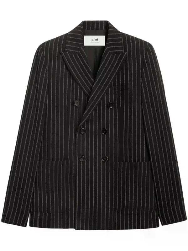 AMI Paris Pinstripe Double-breasted Blazer - Black