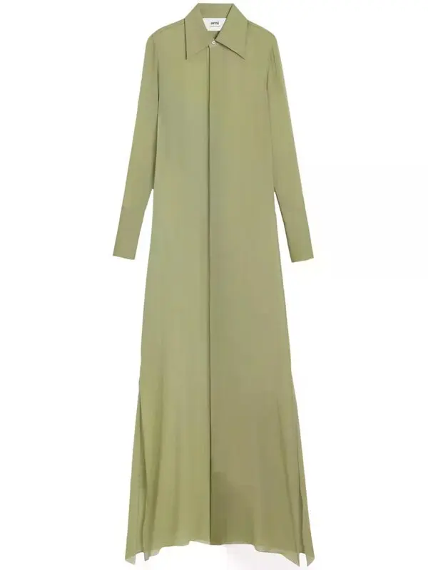 AMI Paris Floor-length Silk Shirt Dress