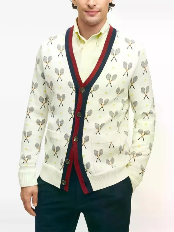 Brooks Brothers Racquet Jacquard V-neck Cardigan